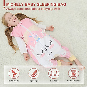 MICHLEY Baby Sleeping Bag Sack with Feet Spring Autumn 2-Way Zipper Swaddle Wearable Blanket Sleeveless Breathable Sleepsuit for Boys and Girls, 5-6T, Pink Unicorn