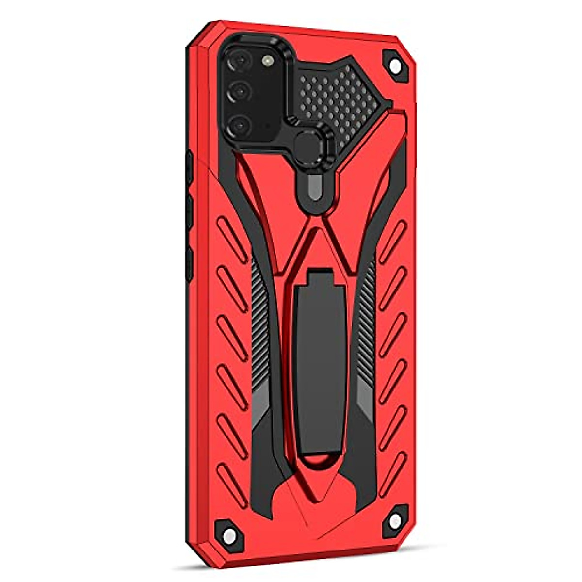 Protective Phone Cover Case Compatible with Infinix Smart 5/Hot 10 Lite,Military Grade Strong Two Layer PU+TPU Hybrid Full Body Case,Bracket Protective Dustproof Shockproof Cover ( Color : Big Red )