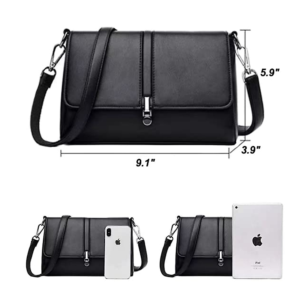 Small Shoulder Bag with 2 Removable Straps Leather Crossbody Clutch Purse Tote Handbag for Women Brown