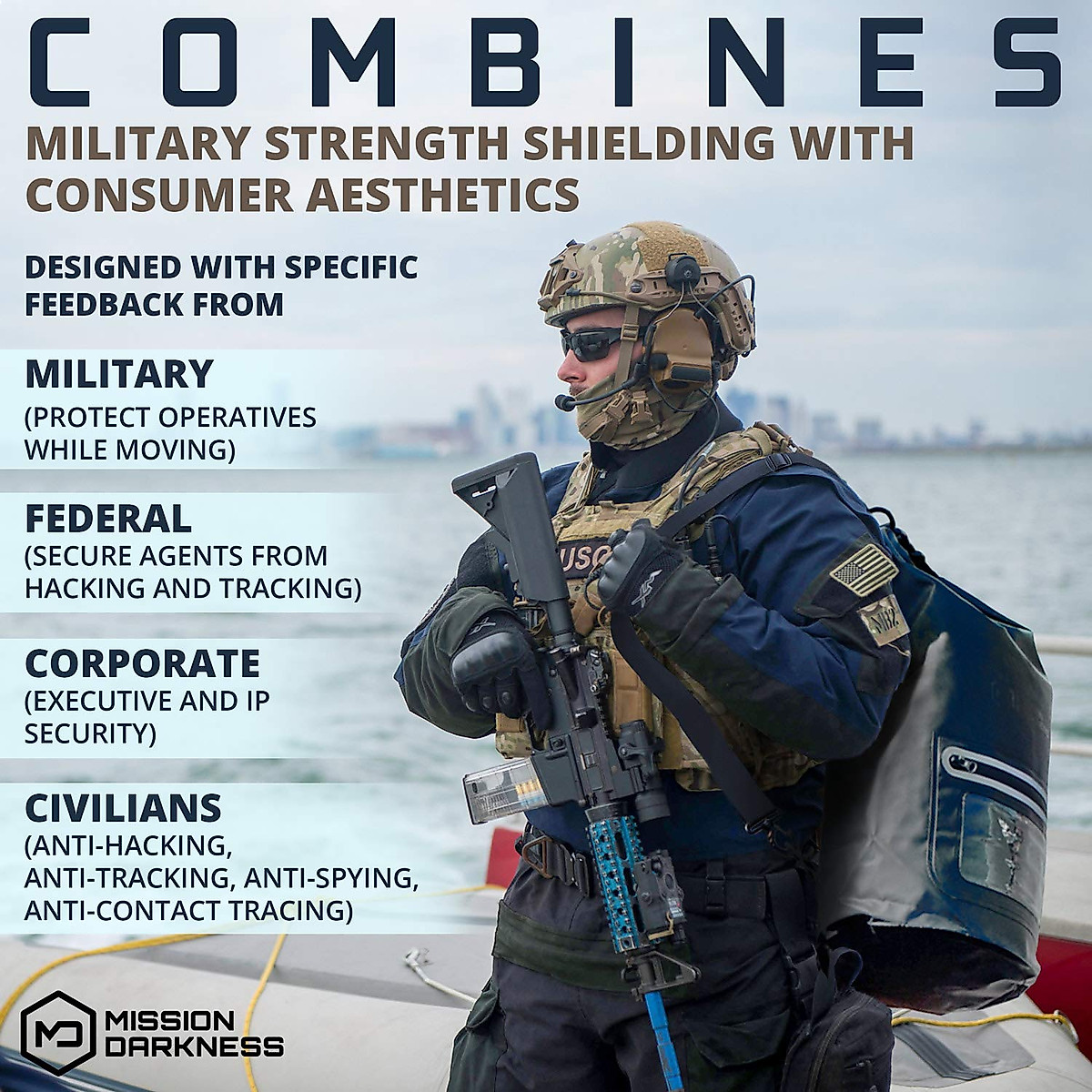 Mission Darkness Dry Shield Faraday Tote 15L // Waterproof Dry Bag for Electronic Device Security & Transport // Signal Blocking, Anti-Tracking, EMP & CME Shield, Data Privacy for Mobile Devices