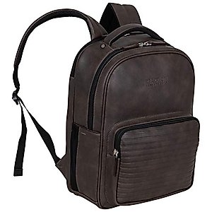 Kenneth Cole On Track Pack Vegan Leather 15.6” Laptop & Tablet Bookbag Anti-Theft RFID Backpack for School, Work, & Travel, Brown, Laptop