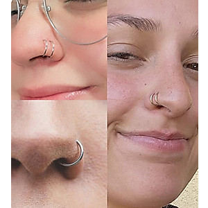 MODRSA Nose Rings Nose Rings Hoops Nose Ring Surgical Steel Nose Piercings Jewelry Double Hoop Nose Rings for Women Silver Nose Rings 20 gauge