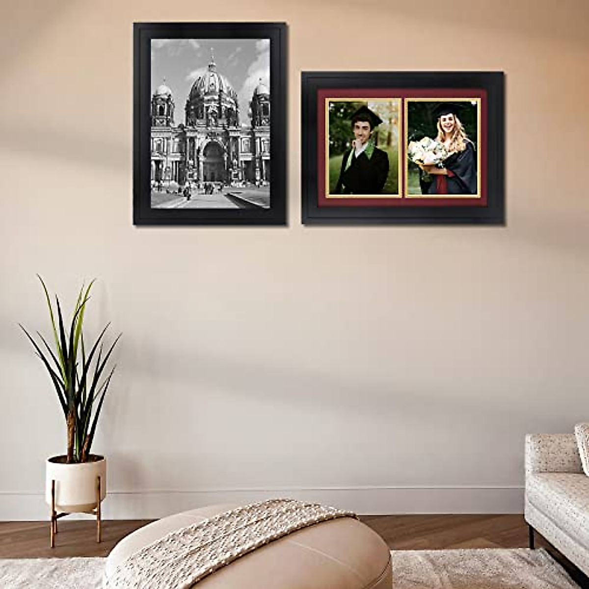 Golden State Art, 14x20 Double Diploma Frame, Black Frame to Dispalay Double 8.5x11 Document with Red Over Gold Mat, Solid Wood & Tempered Glass Protection