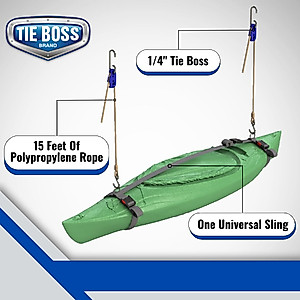 Tie Boss Kayak Hanger, Cargo Ceiling Storage, Overhead Storage, Watercraft Garage Storage, Hoist System. Green