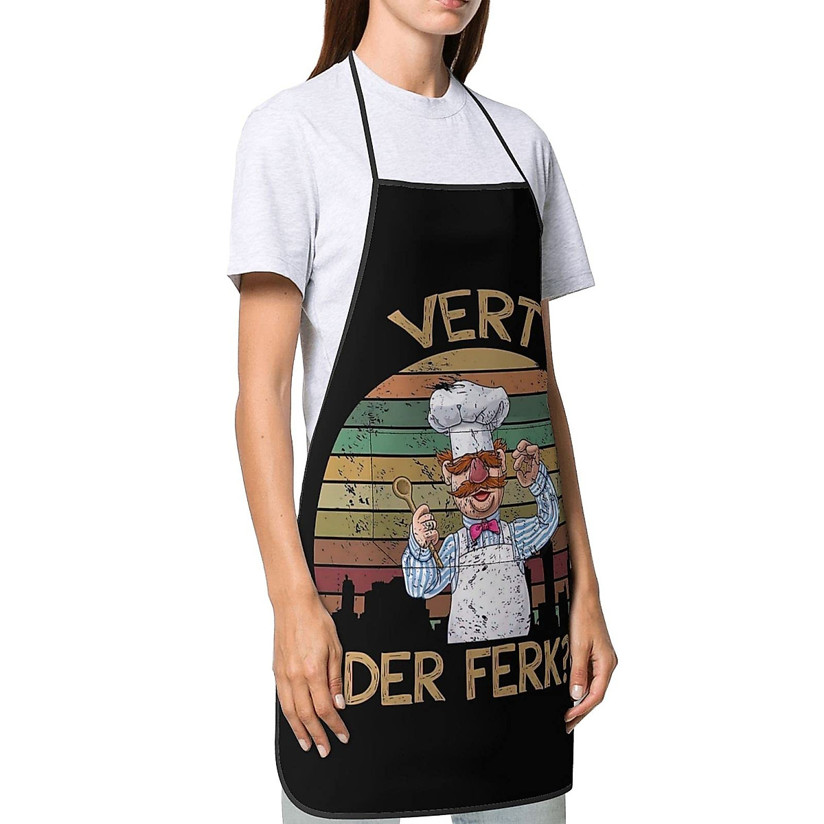 Retro Vintage Vert Der Ferk Swedish Chef Apron For Women & Men With Pocket, Waterproof Adjustable Funny Kitchen Chef Apron For Cooking Baking