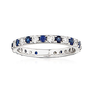 Ross-Simons 0.50 ct. t.w. Sapphire and .50 ct. t.w. Diamond Eternity Band in 14kt White Gold. Size 6