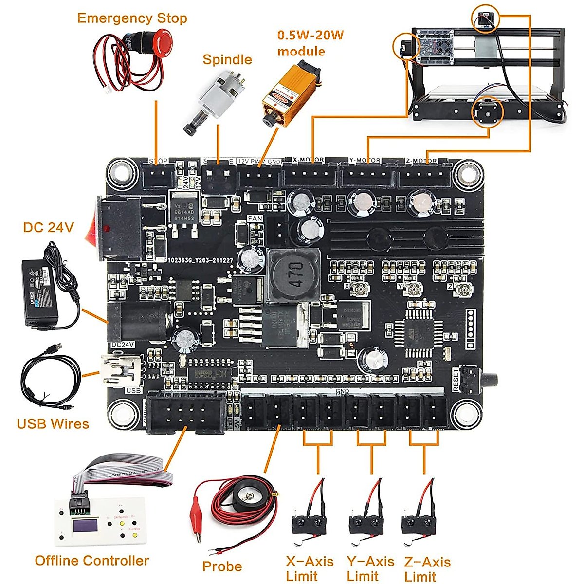 CNCTOPBAOS CNC 3018 Pro Max 3 Axis Desktop DIY Mini Wood Router Kit PCB PVC Milling Engraver Engraving Carving Machine GRBL Control with offline controller Hand Control (w/Offline Controller)