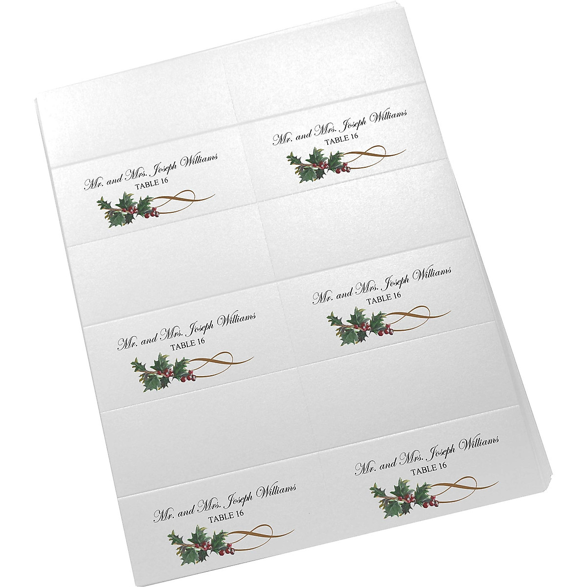 Christmas and Holiday Holly Swirl Printable Place Cards, Set of 60 (10 Sheets), Laser & Inkjet Printers - Wedding, Party, Dinner, and Special Events - Made in the USA