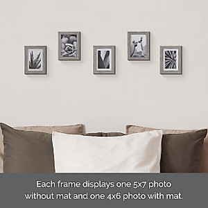 Melannco Set of Five 6.69 x 8.46 Inch Gray Wood Photo Frame to Hold 5x7 Photo Without Mat or 4x6 Photo With Mat