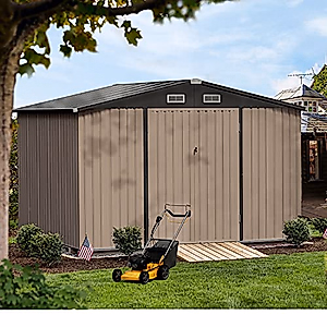 Aoxun Outdoor Shed - 10 x 8 ft Storage Sheds Galvanized Metal Shed with Air Vent and Slide Door, Tool Storage Shed Bike Shed, Tiny House Garden Tool Storage Shed for Backyard Patio Lawn (Floor Frame)