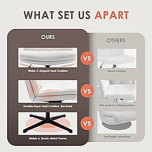 COLAMY Criss Cross Chair-Cross Legged Office Chair No Wheels, Armless Wide Office Desk Chair, Sherpa Swivel Vanity Chair with Bouble-Layer Cushion for Makeup, Small Space, Home-Cream