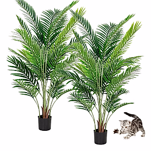 JUSTOYOU 2 Pack Artificial Palm Tree Plant, 5FT Large Fake Silk Tree with Pot for Indoor and Outdoor Home Office Garden Modern Decoration Gift (2 Pack)
