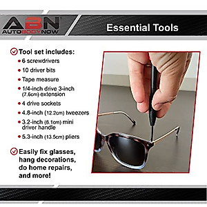 ABN 25-Piece Tri-Fold Mini Tool Set for Dorm, Travel, Office, Home Tool Kit with Case - Basic Tool Set for Home Repairs