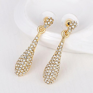 YINLI Gold Full Crystal Rhinestone Gem Tear Drop Pendant Necklace Earrings Jewelry Sets (Style01)