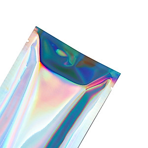 QQ Studio Multi Color Glossy Food Safe Confectionery Dessert SlickSeal™ Flat Bag with Tear Notch (100 Silver Holographic, 2.75" x 4")