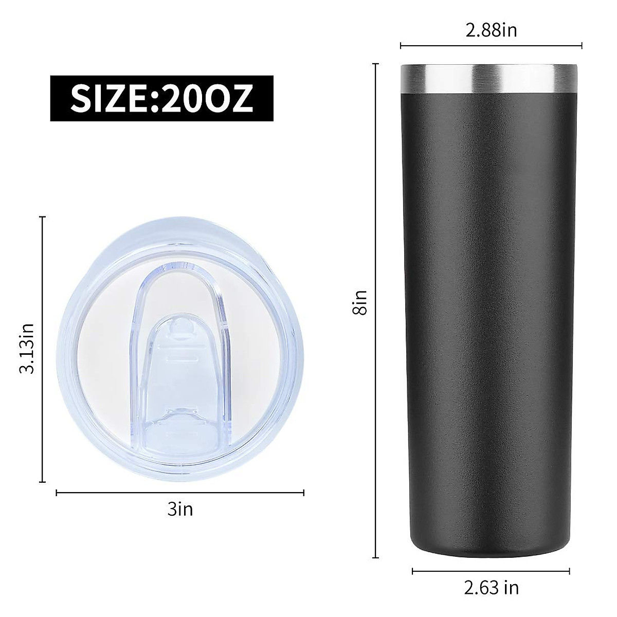 HASLE OUTFITTERS 20 oz Skinny Tumblers Bulk Set, Stainless Steel Insulated Slim Tumblers with Lids, Reusable Double Wall Travel Coffee Mugs, Durable Powder Coated Travel Water Cups(Black, 8)