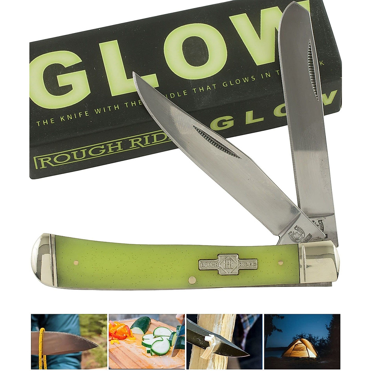 S.S. Folding Knives Moon Glow In The Dark Trapper Pocket Knife Rr1425 2 Stainless Steel Open Folding Blades Outdoor Survival Hunting Knife for Camping by Survival Steel