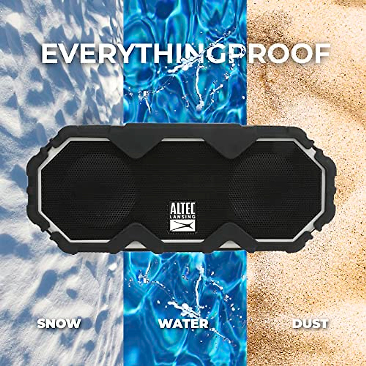Altec Lansing Mini LifeJacket Jolt Bluetooth Speaker with Qi, Wireless, Waterproof, Portable, Speakers, Loud Volume, Strong Bass, Rich Stereo System, Microphone, 16 Hour Battery, 100 ft Range, Gray