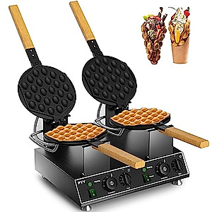 PYY Double Bubble Waffle Maker Commercial Waffle Maker Non-stick Hong Kong Egg Waffle Maker for Home Use Stainless Steel Pancake Maker 180° rotate, 1500W 110V Electric Cone Maker 50-250℃/122-482℉