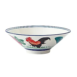 Kichvoe 7Inch Japanese Porcelain Bowl Ceramic Ramen Bowl Retro Rooster Pattern Serving Bowl For Salad Soup Rice
