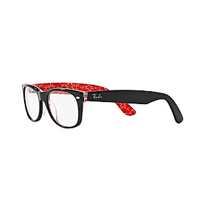 Ray-Ban RX5184 New Wayfarer Square Prescription Eyeglass Frames, Black on Texture Red/Demo Lens, 52 mm