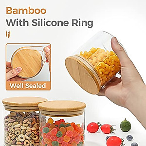 ComSaf 20 oz Glass Food Storage Jars Set of 6, Clear Storage Containers with Airtight Bamboo Lid, Pantry Organization Jar, Spice, Blooming Tea, Coffee and Sugar Container, Canister Set for Kitchen