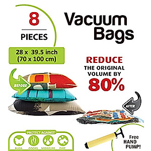 Smart Storage Vacuum Storage Bags, 8 Pack Space Saver Bags for Clothes, Pillows & Bedding, Travel Luggage, Vacuum Seal Storage Bags