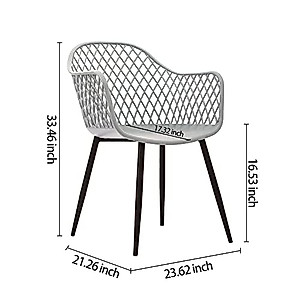 CangLong Modern Metal Legs Easily Assemble Mid Century Molded Plastic Shell Arm Hollow Out Chair for Living, Bedroom, Kitchen, Dining, Waiting Room, Set of 2,Grey