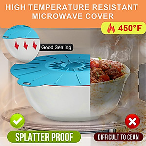 7 Pack Silicone Lids, Microwave Splatter Cover, 5 Sizes Reusable Heat Resistant Food Suction Lids fits Cups, Bowls, Plates, Pots, Pans, Skillets, Stove Top, Oven, Fridge BPA Free,Mothers Day Gifts
