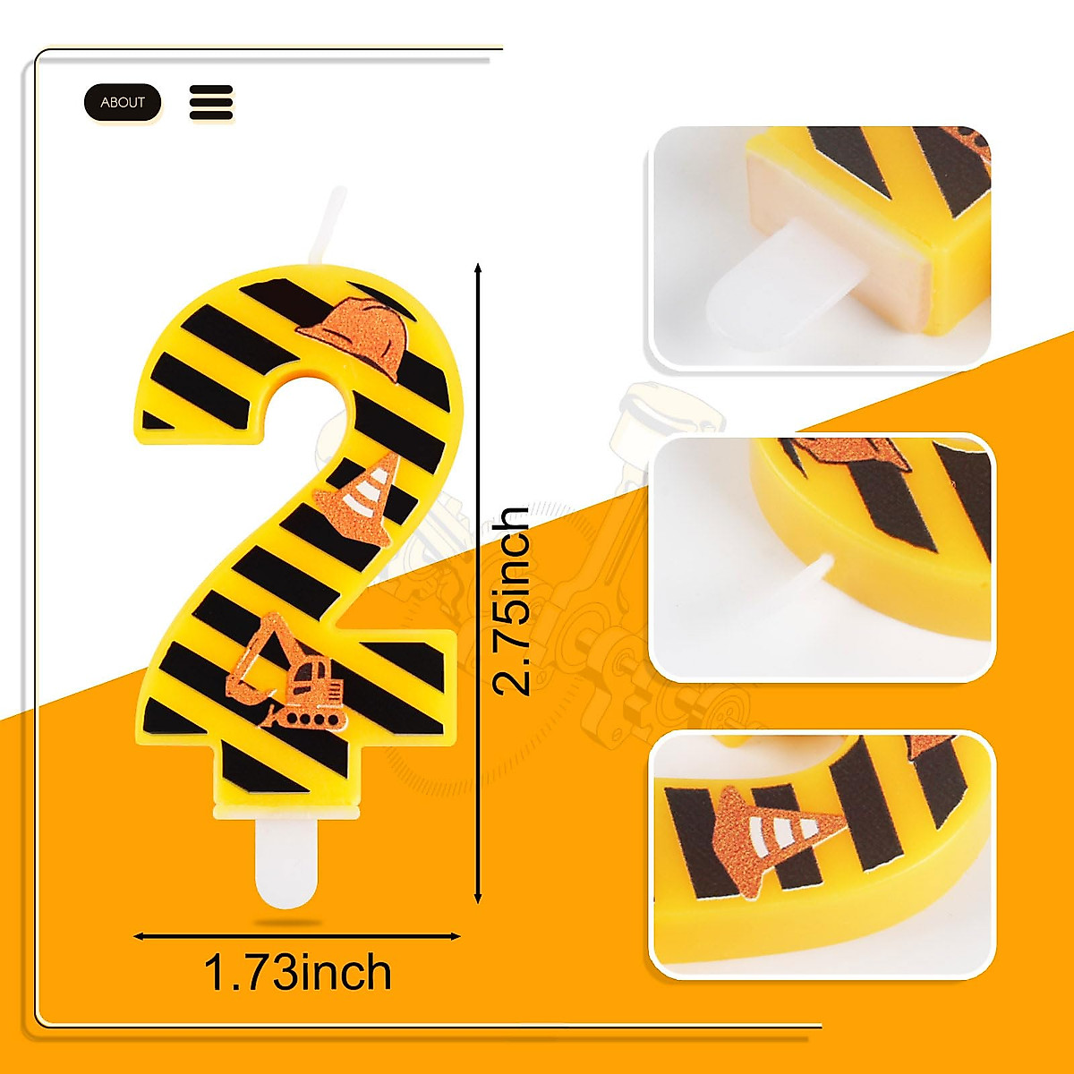 Construction Birthday Number Candles, Boys Happy Birthday Candles for Cake Topper, Number 3 Candle Yellow&Black Stripes Candles for Construction Themed Birthday Party Decoration Supplies Favors Gifts