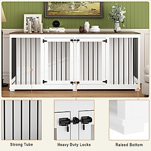 DAWNSPACES Double Dog Crates Furniture for Large Dogs, 71" Heavy Duty Wooden Large Dog Kennel with Removable Divider for 2 Dogs, Indoor Furniture Style Dog Crate House TV Stand, White
