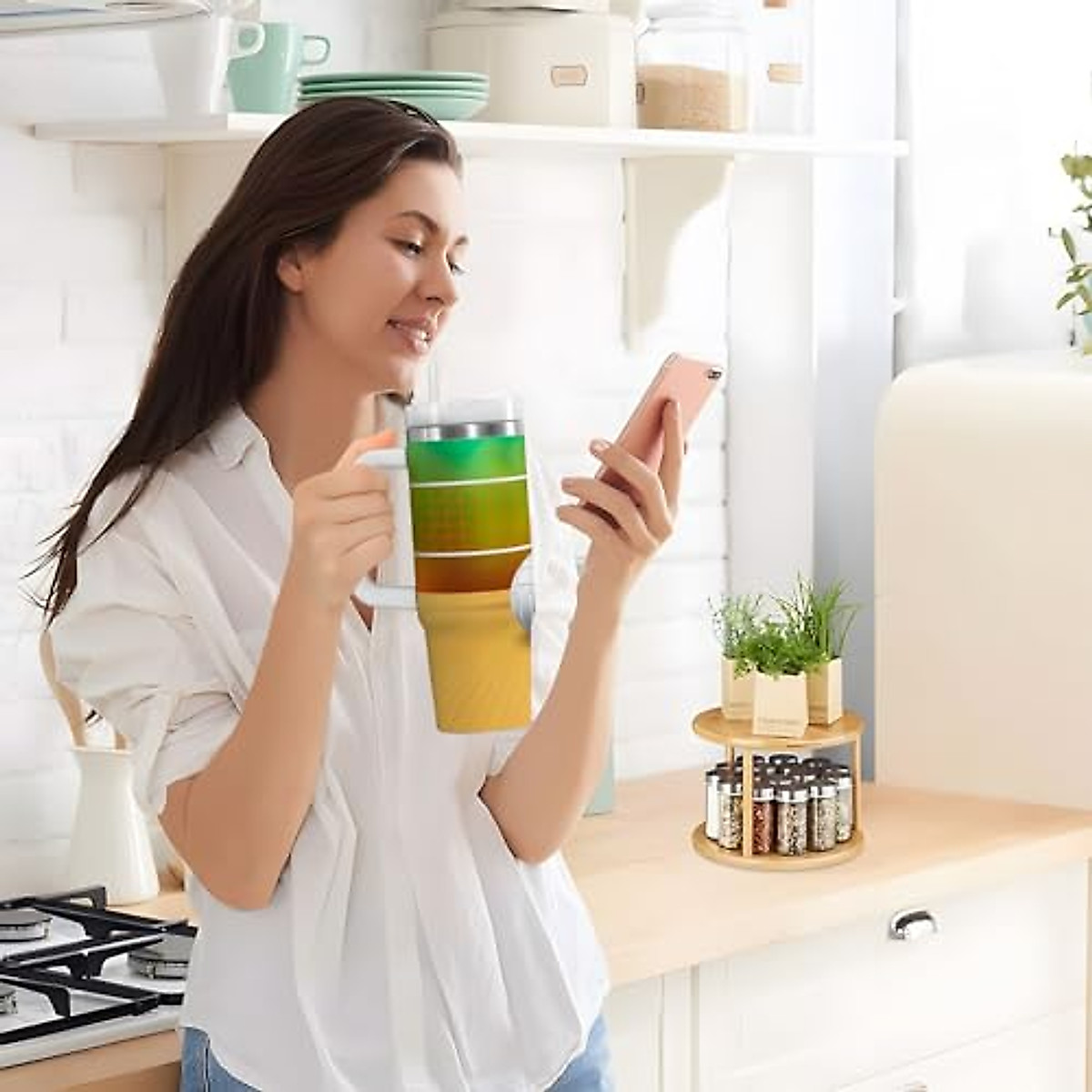 RPLIFE Chic Volleyball Court Orange 40 Oz Tumbler with Handle and Straw, 30 Oz Tumbler with Handle, Travel Coffee Tumbler