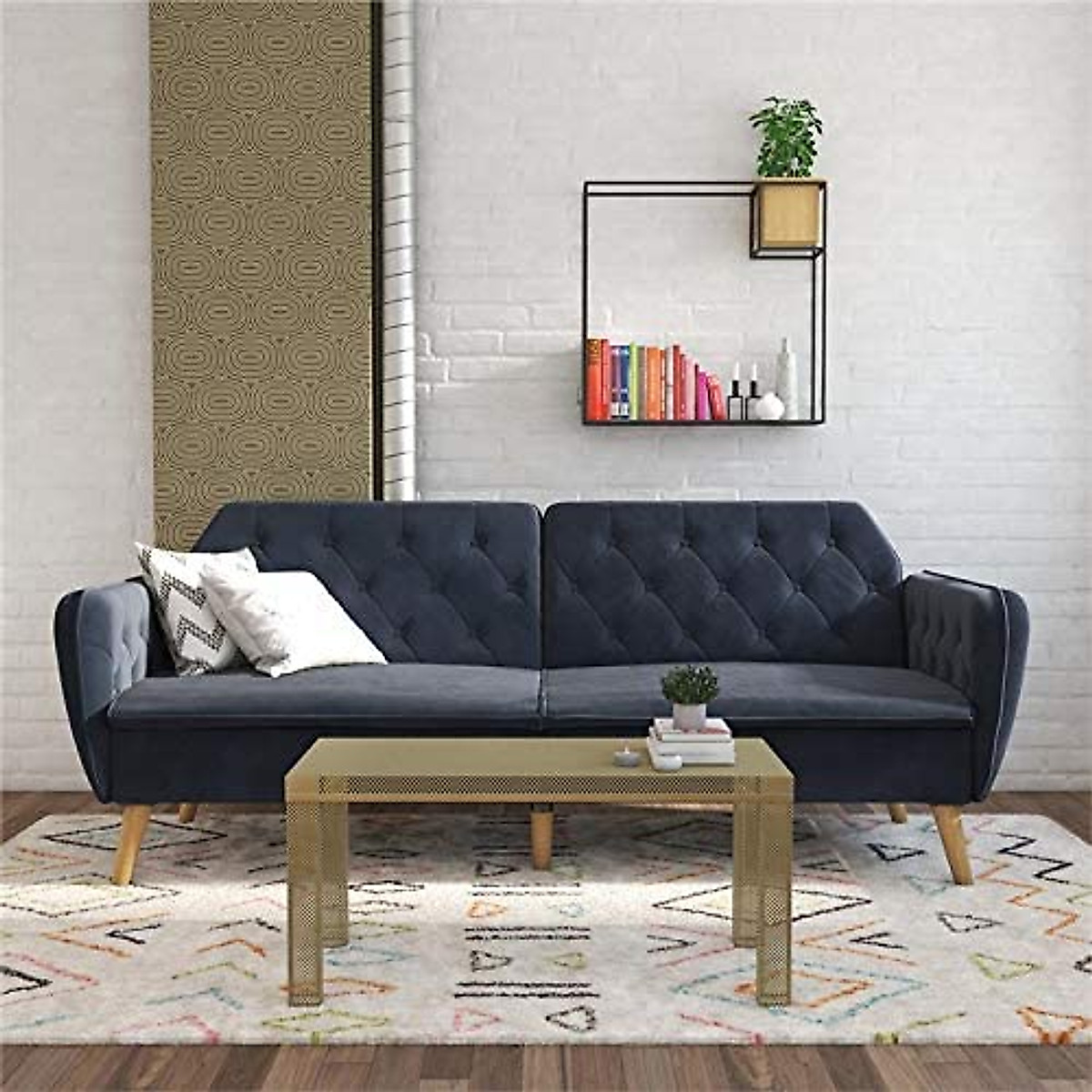 Novogratz Tallulah Memory Foam Futon, Blue Velvet,Width: 83",Depth: 33.5",Height: 32.5",2144679N