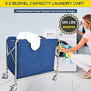 Collapsible X Rolling Laundry Cart ,Commercial Industrial Home Laundry Hampers with Wheels,Foldable Large Laundry Basket with stainless steel frame and removable oxford bag ,260 Lbs Load