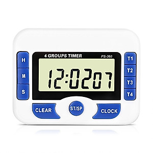 Fdit Count Down Timer Multi-Function 4 Channels Digital Kitchen Cooking Timer 4 Groups Set Magnetic Laboratory Meeting Timer with Digital Alarm Clock Function