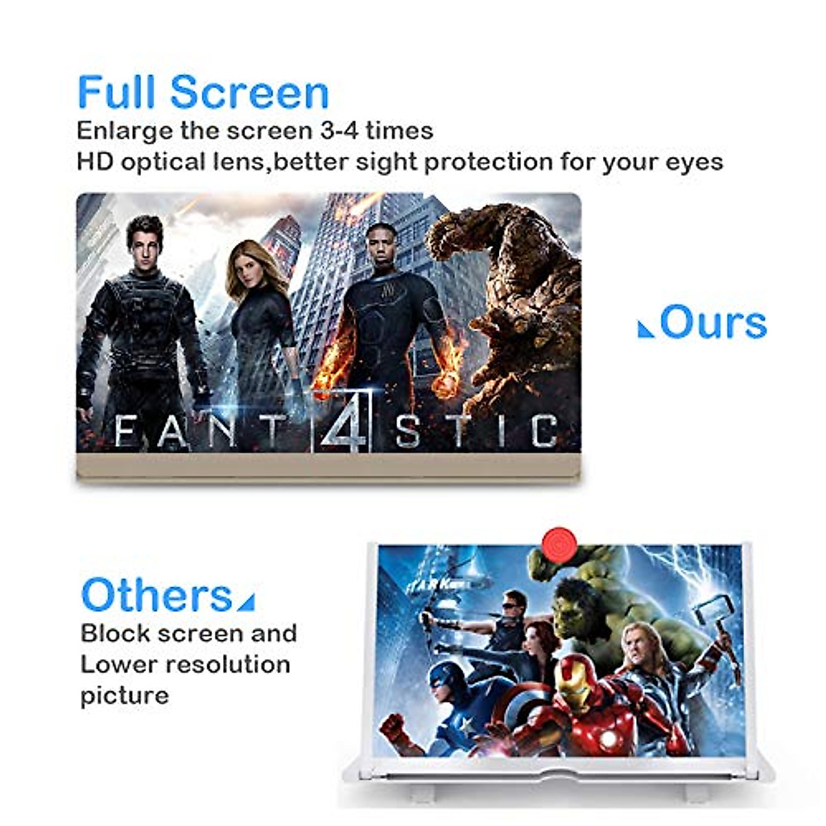 Screen Magnifier,ORETech 12" 3D Phone Screen Magnifier for Smartphone Enlarger HD Screen Amplifier Projector for Movie Video Leather Amplifying Screen with Phone Stand for All Smart Phone-Blue