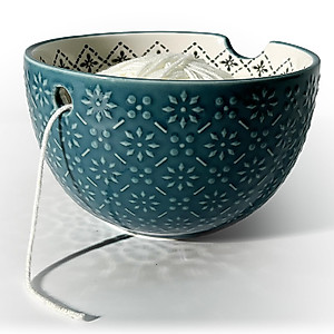 UCDRMA Crochet Yarn Bowl for Knitting, Ceramic Yarn Holder Crocheting Bowl with 3D Relief Pattern, 6in Large Crochet Holder Bowls for Yarn of All Types, Great Decorative Knitting Crochet Supplies