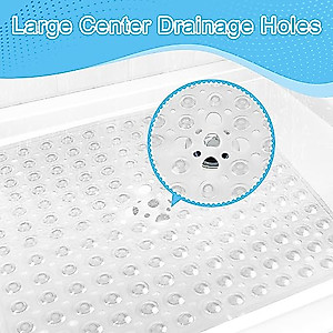 AmazerBath Shower Mat Non Slip 21 x 21 Inches, Square Shower Mat with Suction Cups and Drain Holes, Shower Stall Mat Machine Washable (Clear)