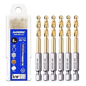 JEFE HEX 6-Piece 3/16" Twist Drill Bits HSS Hex Shank Drill Bit, 135 Degree Easy Cut Split Point for Drilling in Steel, Copper, Aluminum, Zinc Alloy, Wood, Plastic, Quick Change Design.