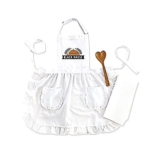 TEEAMORE Custom Embroidered Ruffle Apron Add Your Logo Kitchen Cooking Baking Grilling Maid Costume Women's Apron White