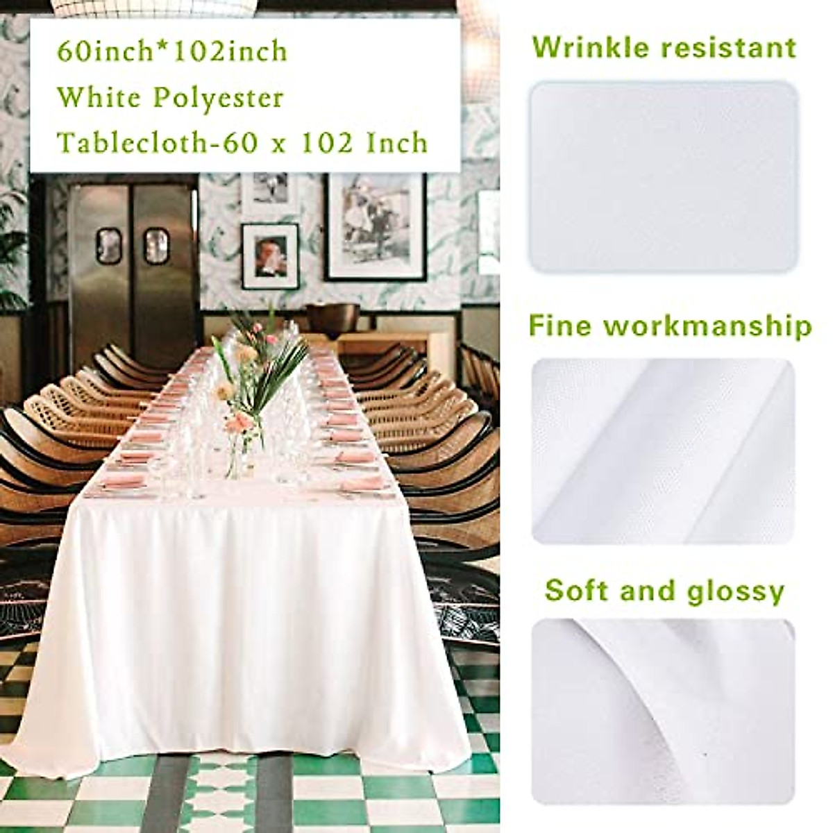 PlatolPro 6 Pack White Table Cloth Rectangle Table 60 X102 Inch White Table Cloths for Parties 6 Foot Manteles De Mesa De Tela para Fiestas Ideal for Wedding Receptions, Parties.（White, 6 Pack）