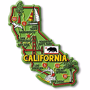 California Colorful State Magnet by Classic Magnets, 3.3" x 4", Collectible Souvenirs Made in The USA