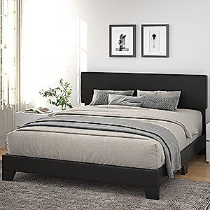Allewie King Size Upholstered Platform Bed Frame with Adjustable Headboard, Sturdy Wood Slat Support, Easy Assembly, Black