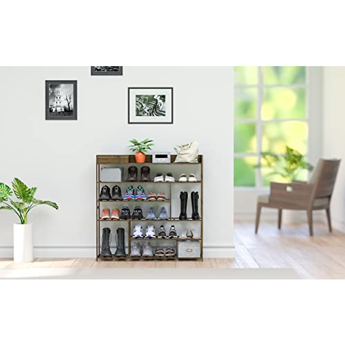 WTZ Shoe Rack Storage Organizer, 6 Tier Large Shoes Rack for Entryway Closet, Free Standing Shoes Shelf Stand, Sturdy Big Black Bamboo Wood Space Saving Shoe Rack for 25 Pair Shoe Boot Storage