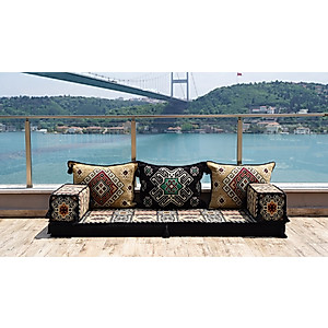 Yellow Arabic Majlis, Arabic Floor Couch, Reading Loveseats, 4" Thickness Floor Seating Set, Moroccan Cushion, Ethnic Floor Cushion (4'' Thickness Sofa)