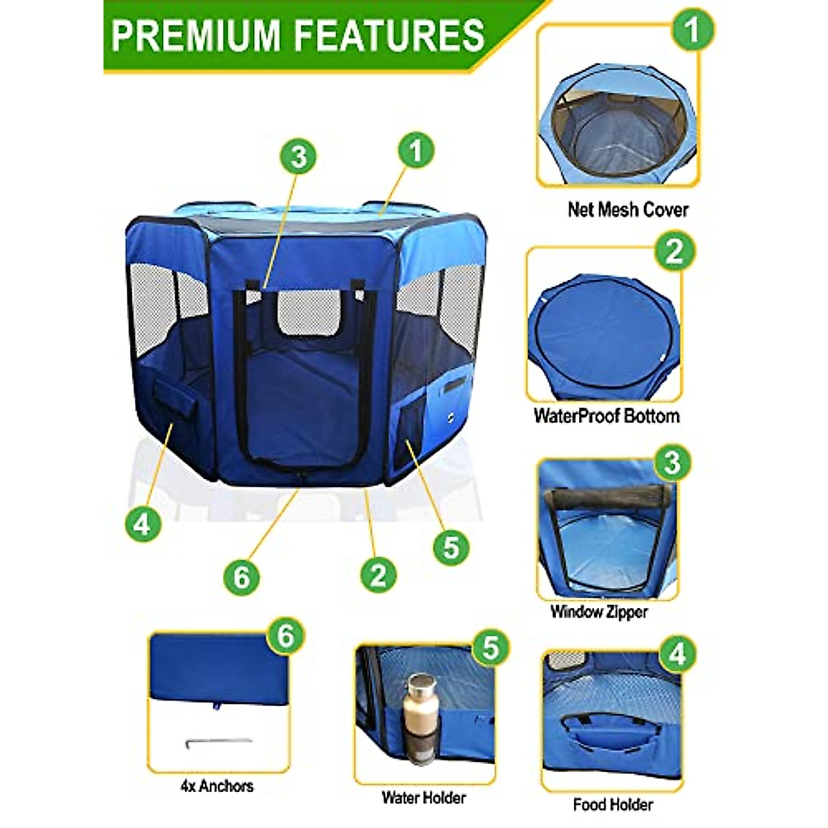 Portable Pet Playpen 45 * 45 * 22" Premium Large Size Puppy Kennel - Best for Small and Medium Size Dogs and Cats - Simple Folding Design for Easy Storage