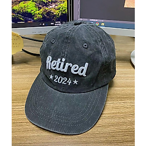 Giavuwn Retired Since 2024 Hat, Vintage Adjustable Washed Cotton Embroidered Baseball Cap for Men Women Retirees Black