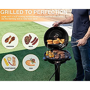 Homewell Electric BBQ Grill for Indoor & Outdoor Grilling with Warming Rack - Portable Patio Grill 1600 Watts (Black)