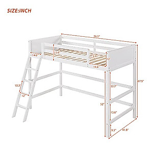 DEYOBED Twin Size Wooden Loft Bed Frame with Ladder - Space-Saving Design for Kids, Teens, and Adults
