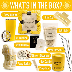 11 Pc Gift Baskets for Women, Sunshine Gifts, Get Well Soon Gift Box for women, Self Care Gifts for women, Thinking of You Gifts, Birthday Gifts for Women, Box of Sunshine, Sunflower gifts for Women